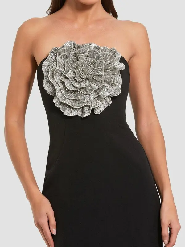 Mac Duggal Crêpe 3d Rhinestone Flower Strapless Gown