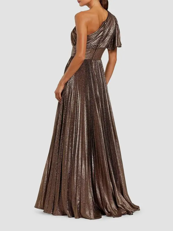 Mac Duggal One-shoulder Pleated Metallic A-line Ball Gown