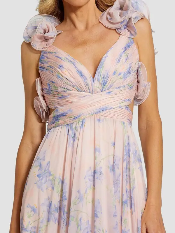 Mac Duggal Ruffle Tiered Floral Cut-out Chiffon Gown