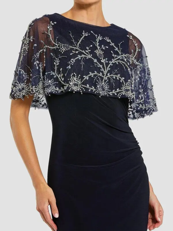 Mac Duggal Crystal & Bead-embellished Capelet Gown