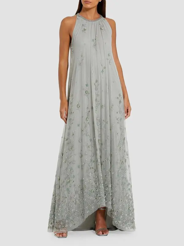 Mac Duggal Floral Embellished Mesh Trapeze Gown