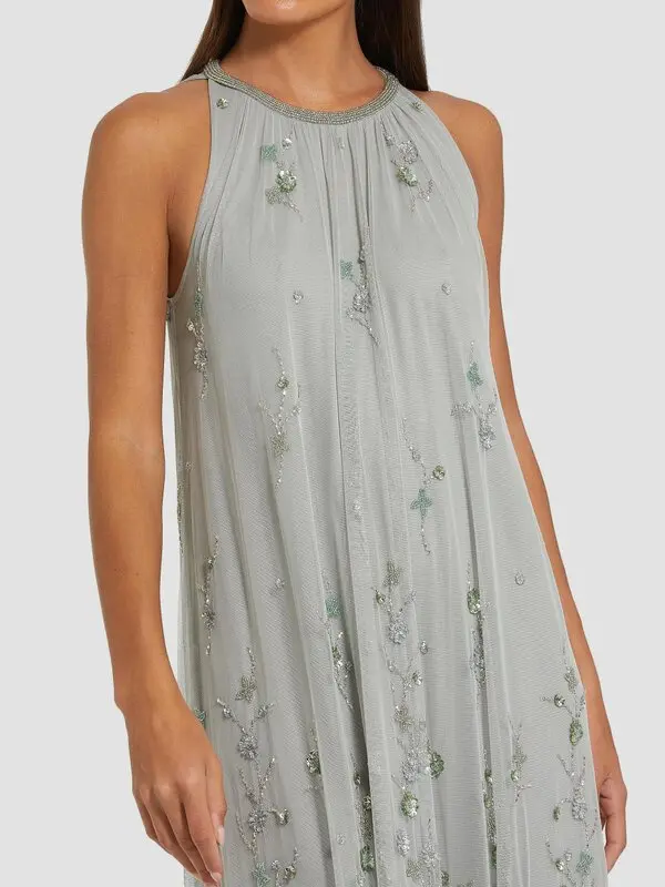 Mac Duggal Floral Embellished Mesh Trapeze Gown