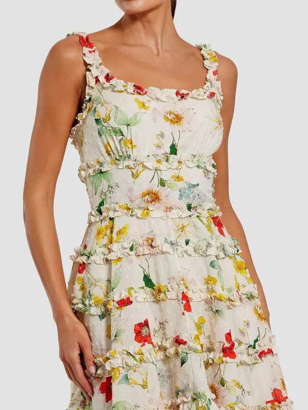 Mac Duggal Floral Ruffle Scoopneck Minidress