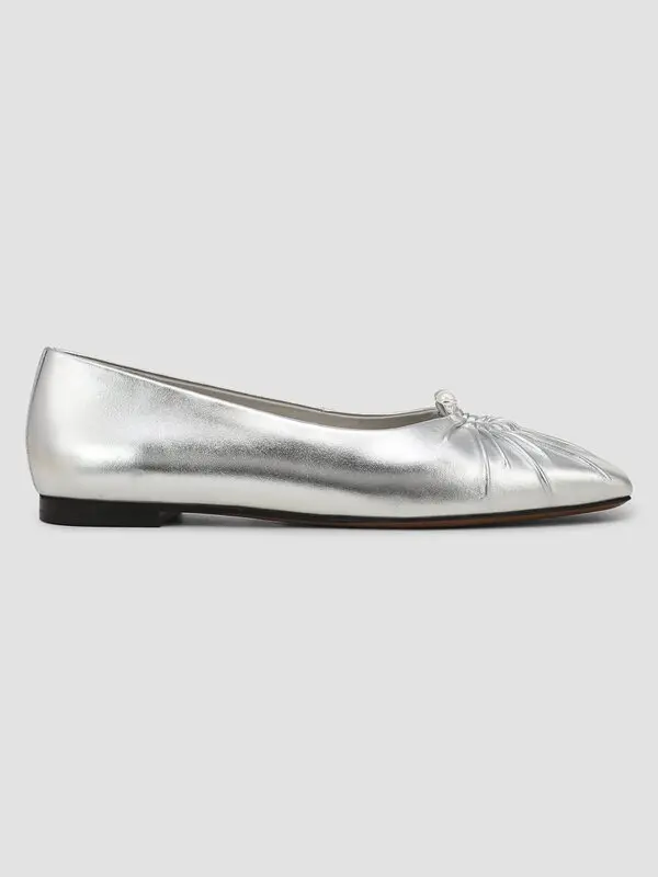 Vince Dany Ruched Leather Ballet Flats - Silver