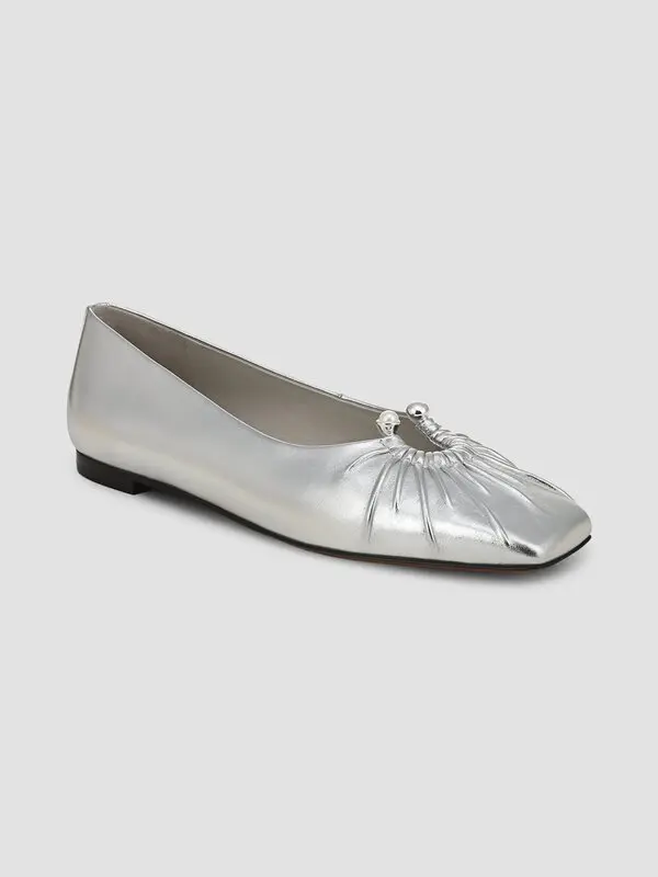 Vince Dany Ruched Leather Ballet Flats - Silver