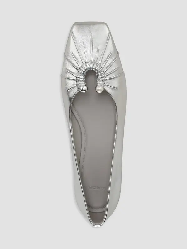 Vince Dany Ruched Leather Ballet Flats - Silver