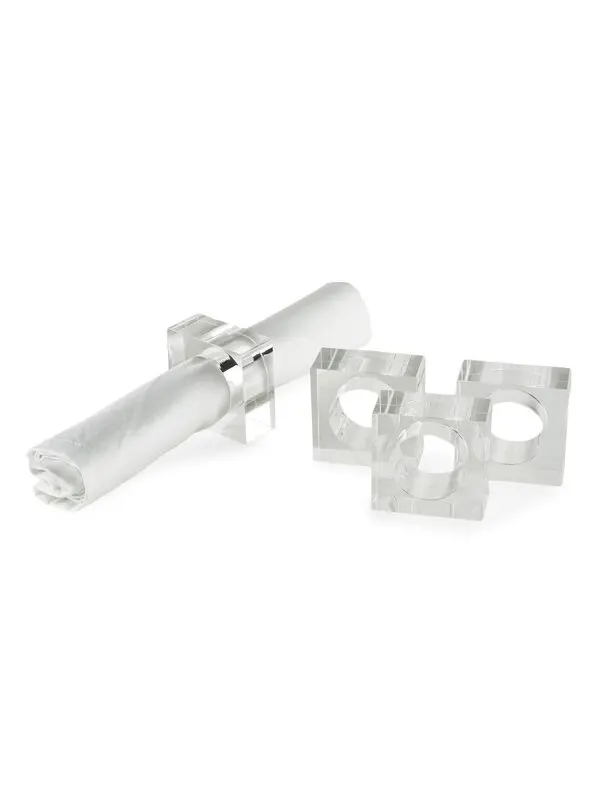 TIZO Lucite 4-piece Square Napkin Ring Set - Clear