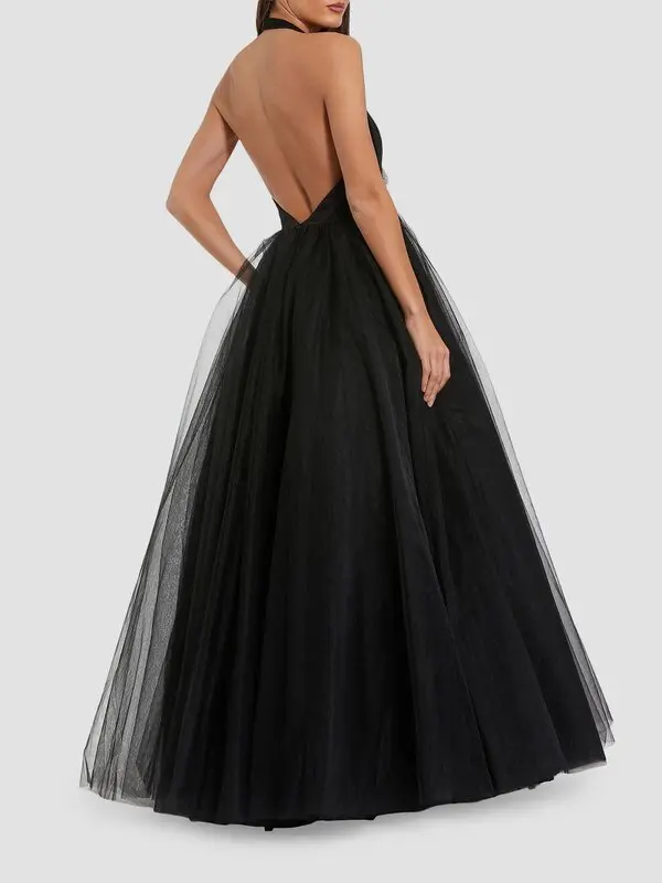Mac Duggal Flower Embellished Halterneck Ball Gown