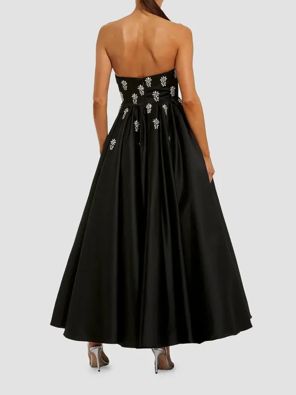 Mac Duggal Embellished Satin Strapless Tea-length Dress - Black