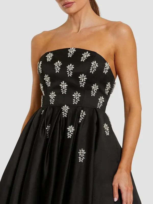 Mac Duggal Embellished Satin Strapless Tea-length Dress - Black