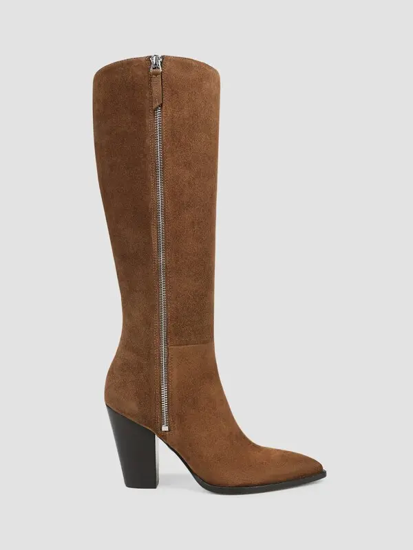 Veronica Beard Levanne 90mm Suede Cowboy Boots - Chestnut