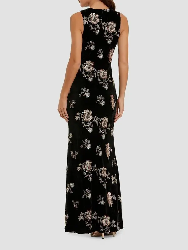 Mac Duggal Floral Sequined Velvet Column Gown