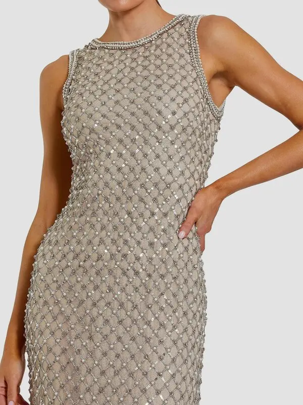 Mac Duggal Evening Sequined Mesh Column Gown