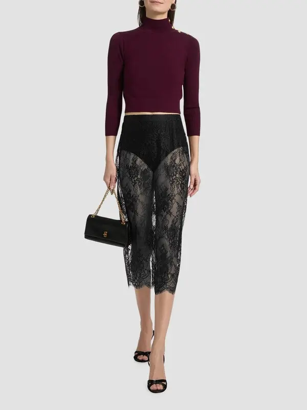 L'Agence Makena Sheer Floral Lace Pencil Skirt