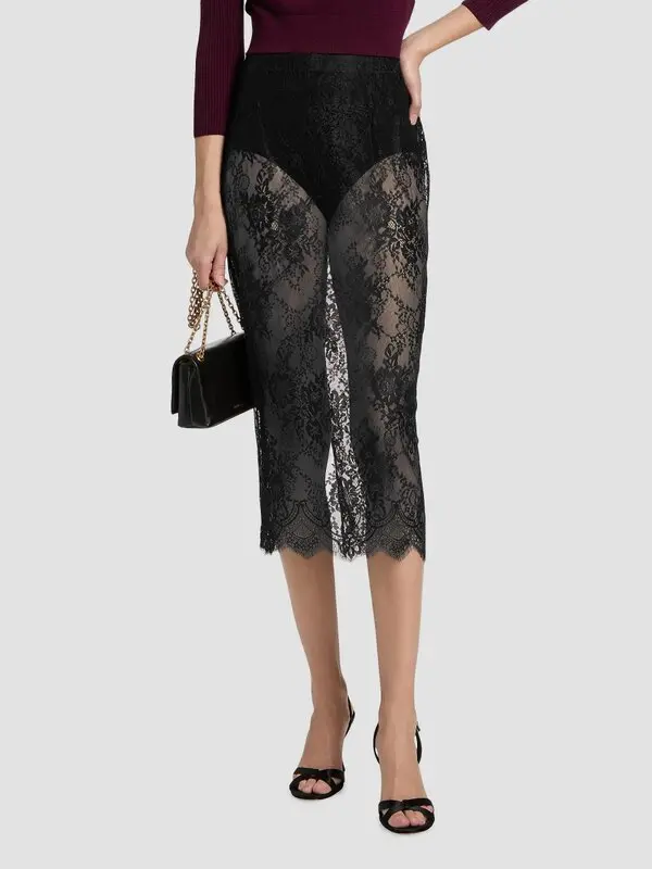 L'Agence Makena Sheer Floral Lace Pencil Skirt