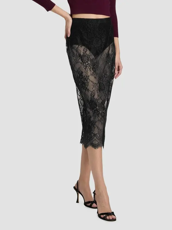 L'Agence Makena Sheer Floral Lace Pencil Skirt
