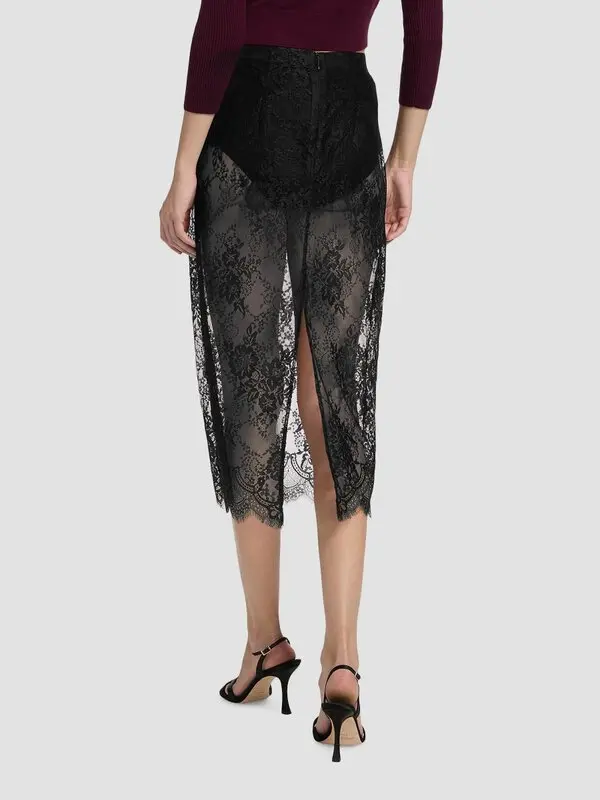 L'Agence Makena Sheer Floral Lace Pencil Skirt