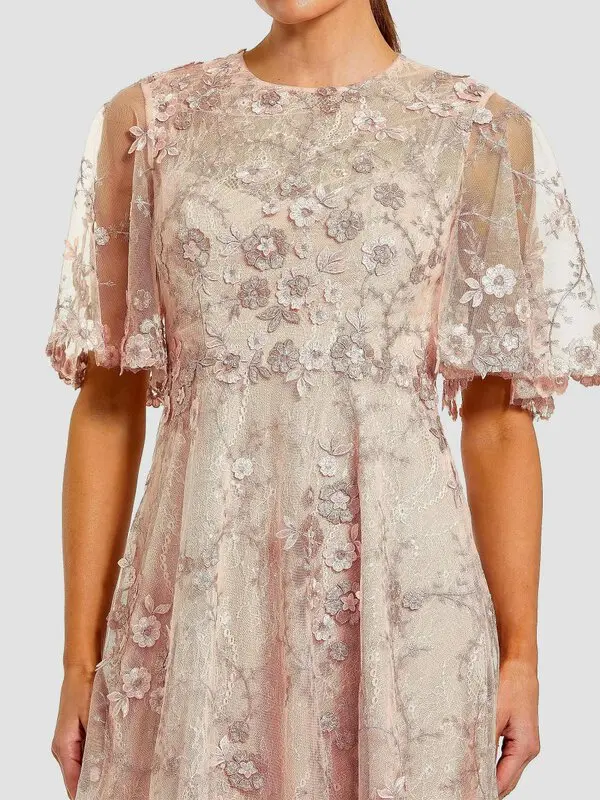 Mac Duggal Cocktail Embroidered Mesh Midi-dress - Blush