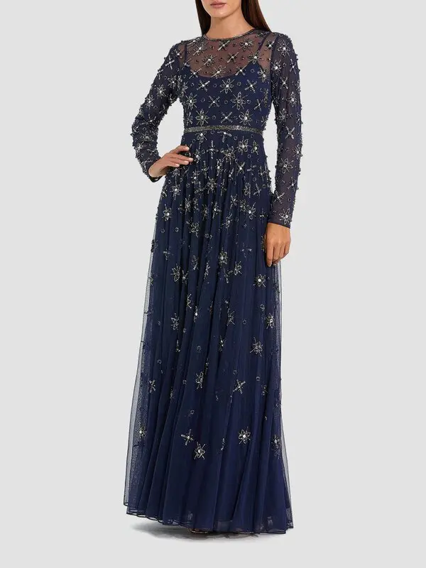 Mac Duggal Evening Embellished Mesh Gown - Midnight