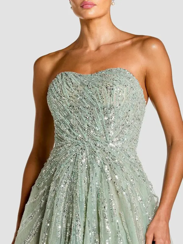 Mac Duggal Embellished Mesh Strapless Ball Gown