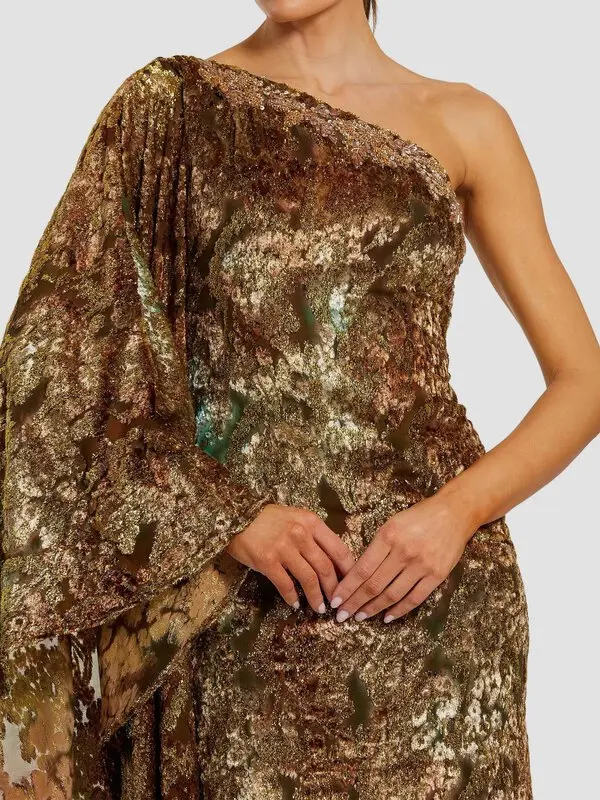 Mac Duggal Beaded Burnout Velvet Kaftan Gown