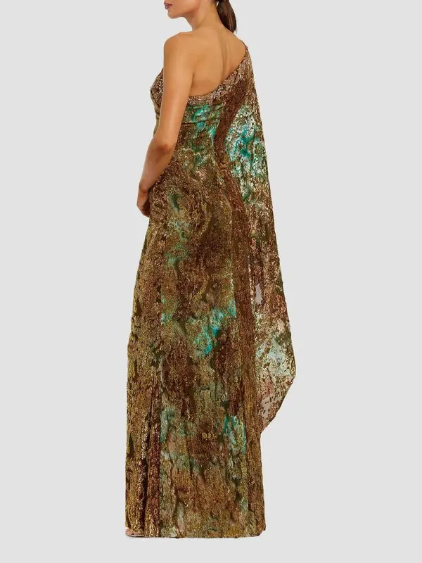 Mac Duggal Beaded Burnout Velvet Kaftan Gown