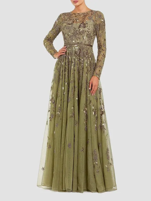 Mac Duggal Embellished Floral-embroidered Mesh Gown - Green