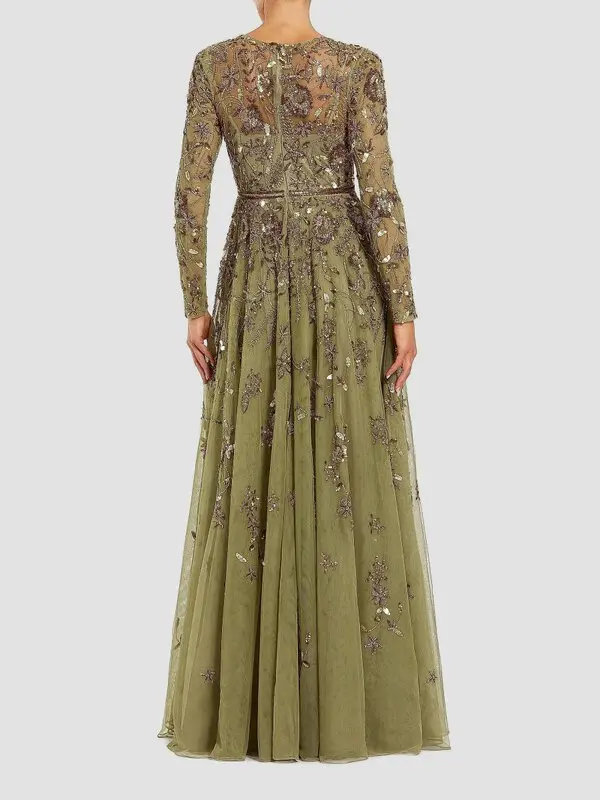 Mac Duggal Embellished Floral-embroidered Mesh Gown - Green