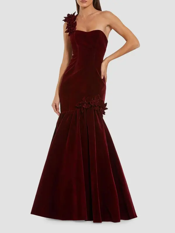 Mac Duggal Velvet One-shoulder Trumpet Bubble Hem Gown - Amethyst