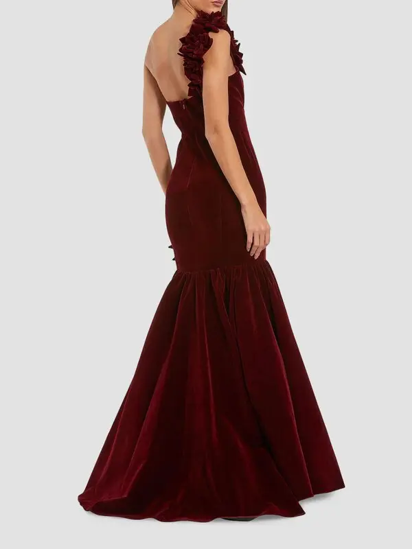 Mac Duggal Velvet One-shoulder Trumpet Bubble Hem Gown - Amethyst