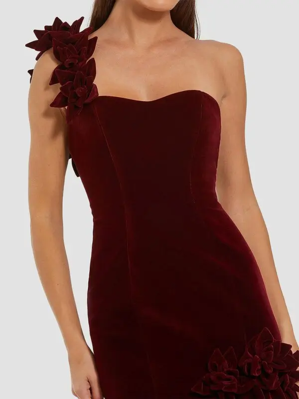 Mac Duggal Velvet One-shoulder Trumpet Bubble Hem Gown - Amethyst