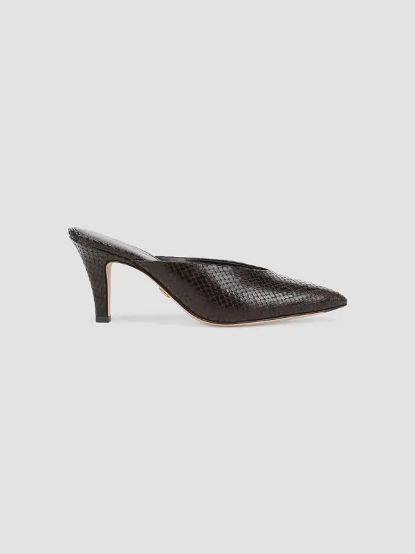 Veronica Beard Rochelle 75mm Snake-embossed Leather Mules