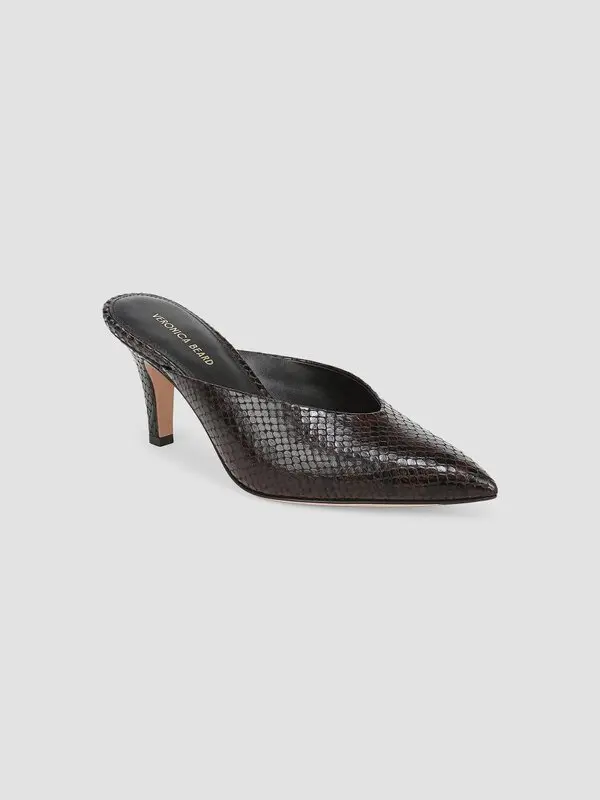 Veronica Beard Rochelle 75mm Snake-embossed Leather Mules
