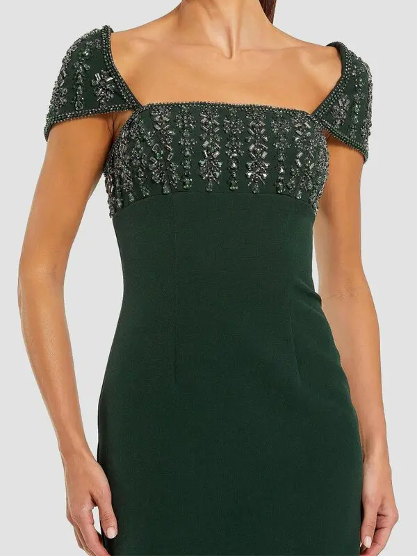 Mac Duggal Embellished-trimmed Cap Sleeve Crepe Midi-dress