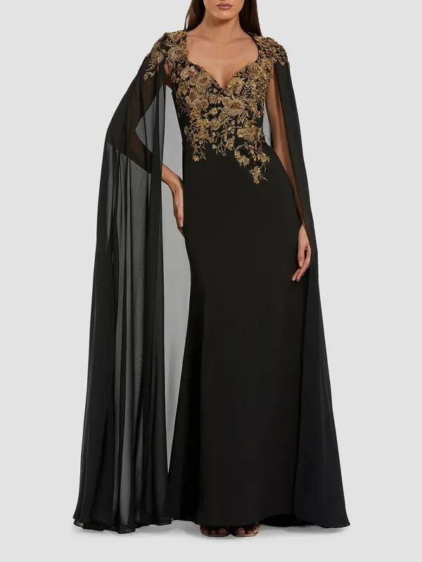 Mac Duggal Crepe Floral Embellished Gown