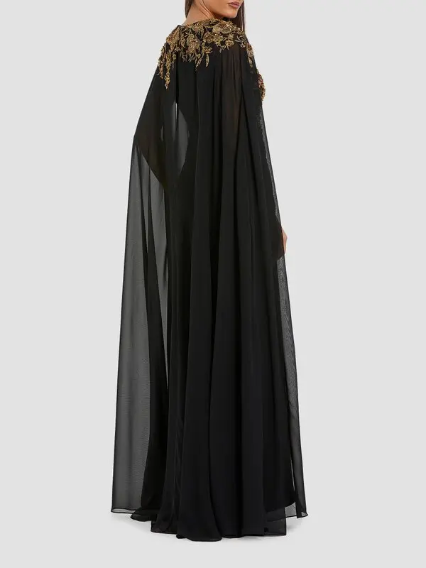 Mac Duggal Crepe Floral Embellished Gown