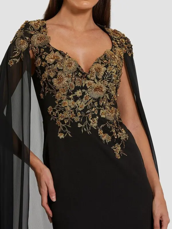 Mac Duggal Crepe Floral Embellished Gown