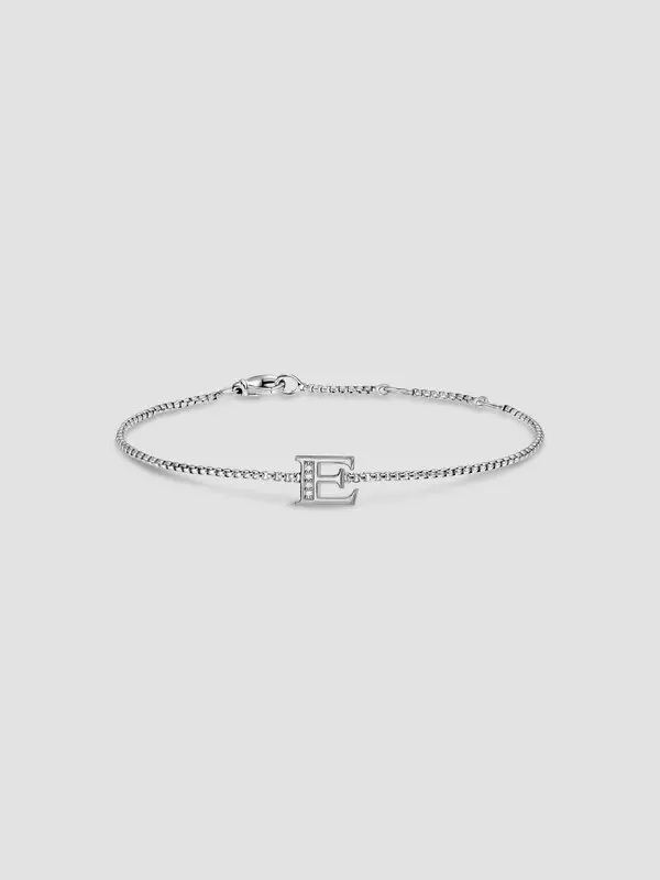 David Yurman Petite Initial Chain Bracelet In Sterling Silver - Diamond E