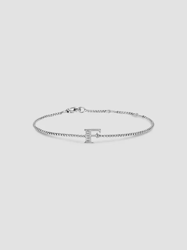 David Yurman Petite Initial Chain Bracelet In Sterling Silver - Diamond F