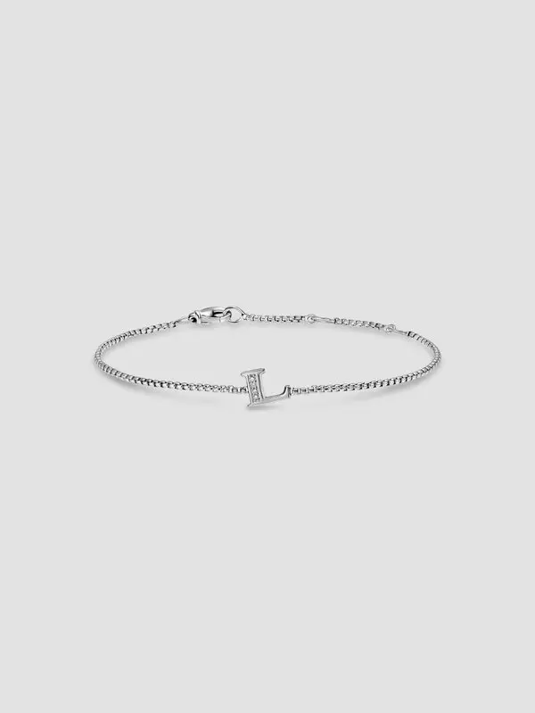 David Yurman Petite Initial Chain Bracelet In Sterling Silver - Diamond L