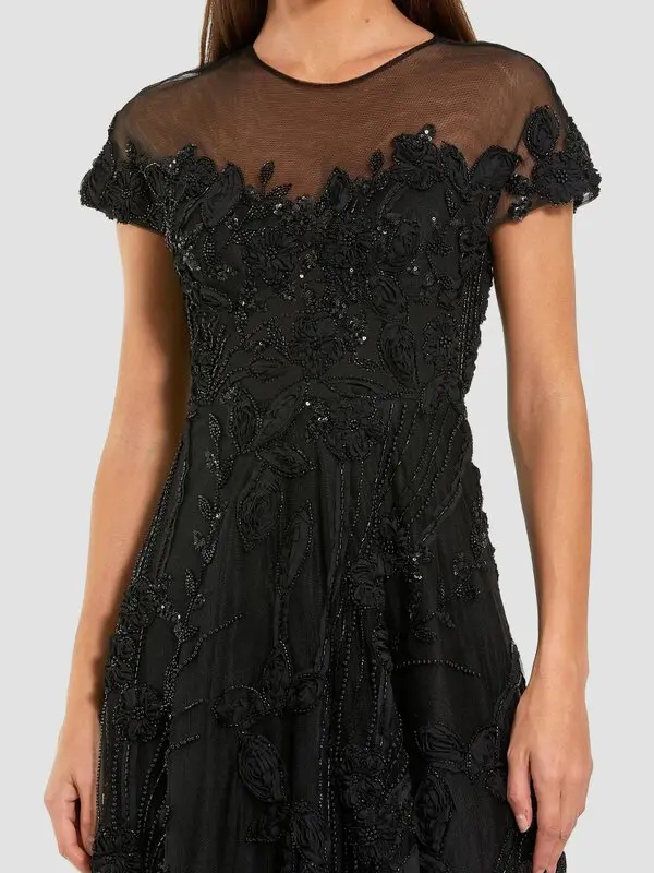 Mac Duggal Embellished Lace Illusion A-line Midi-dress - Black