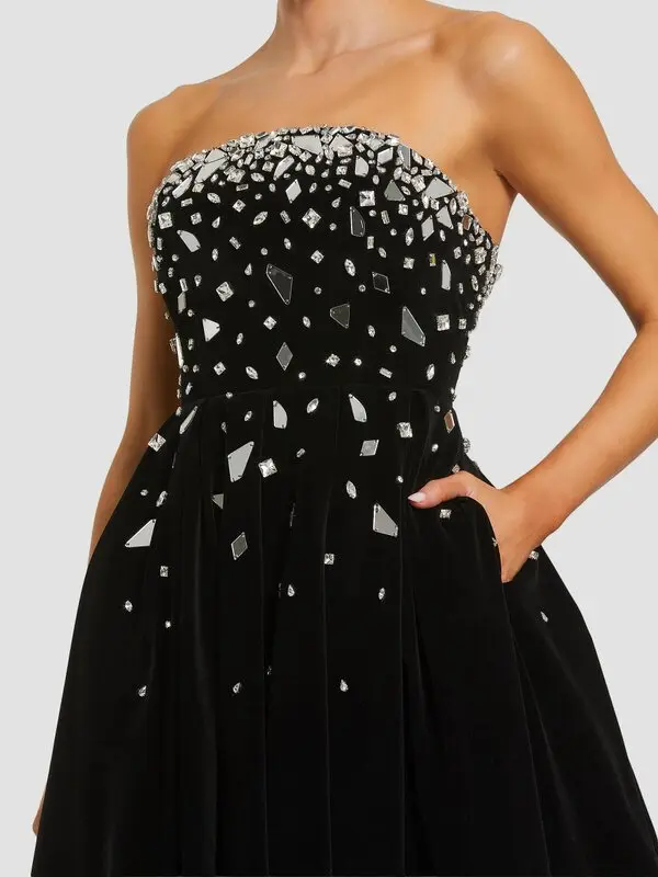 Mac Duggal Glass-embellished Velvet Tea-length Dress