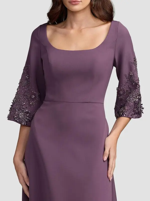 Mac Duggal Evening Beaded-sleeve Crepe Gown - Eggplant