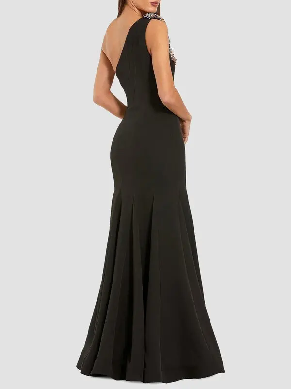 Mac Duggal One-shoulder Beaded Crepe Mermaid Gown
