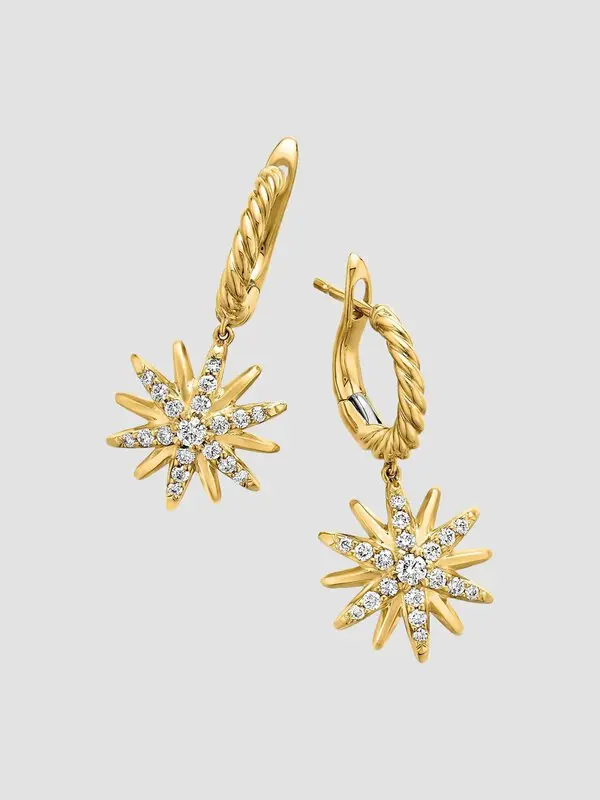 David Yurman Starburst Drop Earrings In 18k Yellow Gold With Diamonds