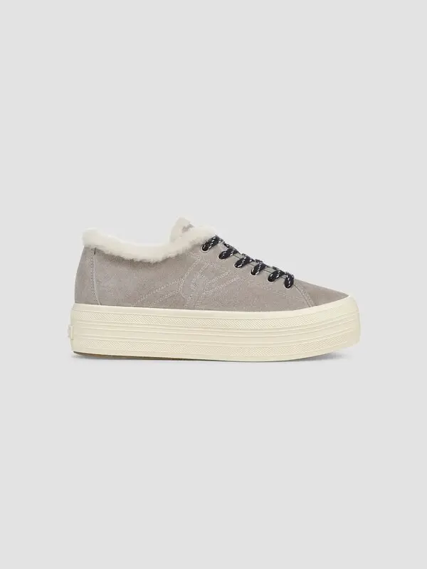 Veronica Beard Truett Shearling-lined Suede Low-top Sneaker - Cobblestone