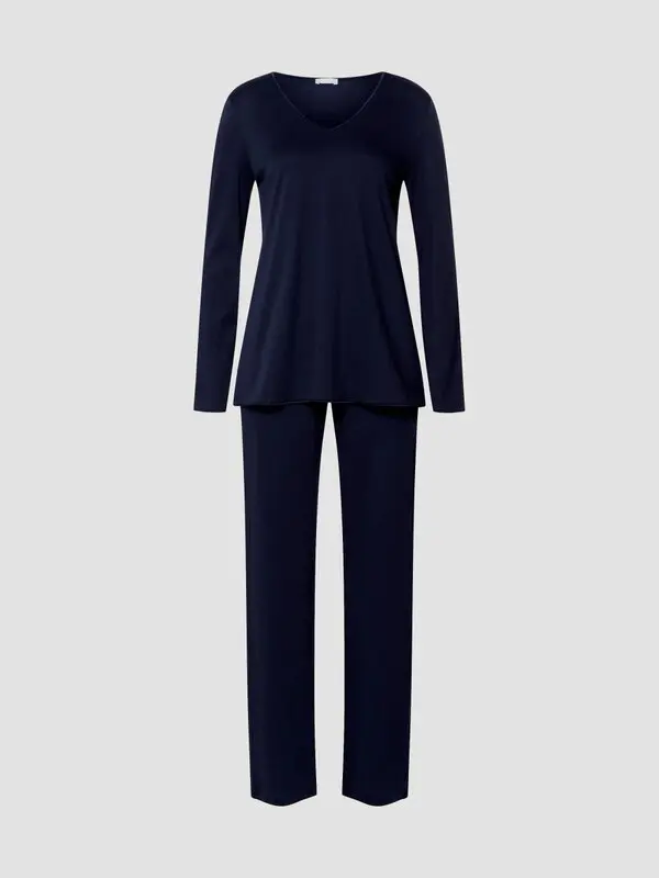 Hanro Cotton-silk V-neck Long Pajamas