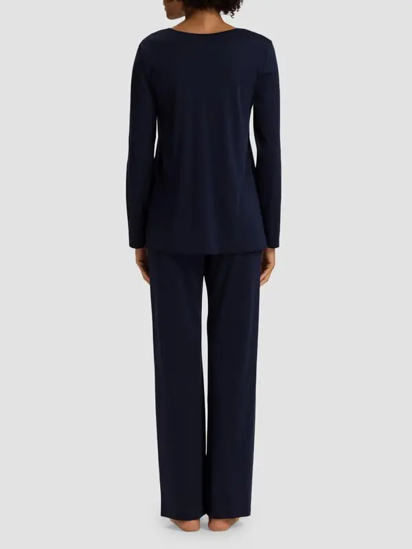 Hanro Cotton-silk V-neck Long Pajamas