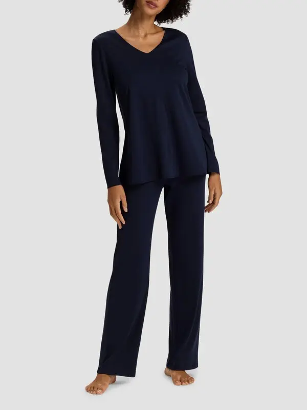 Hanro Cotton-silk V-neck Long Pajamas