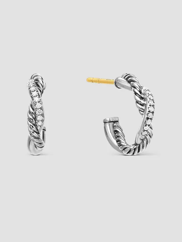 David Yurman Petite Infinity Huggie Hoop Earrings In Sterling Silver With Diamonds, 3mm